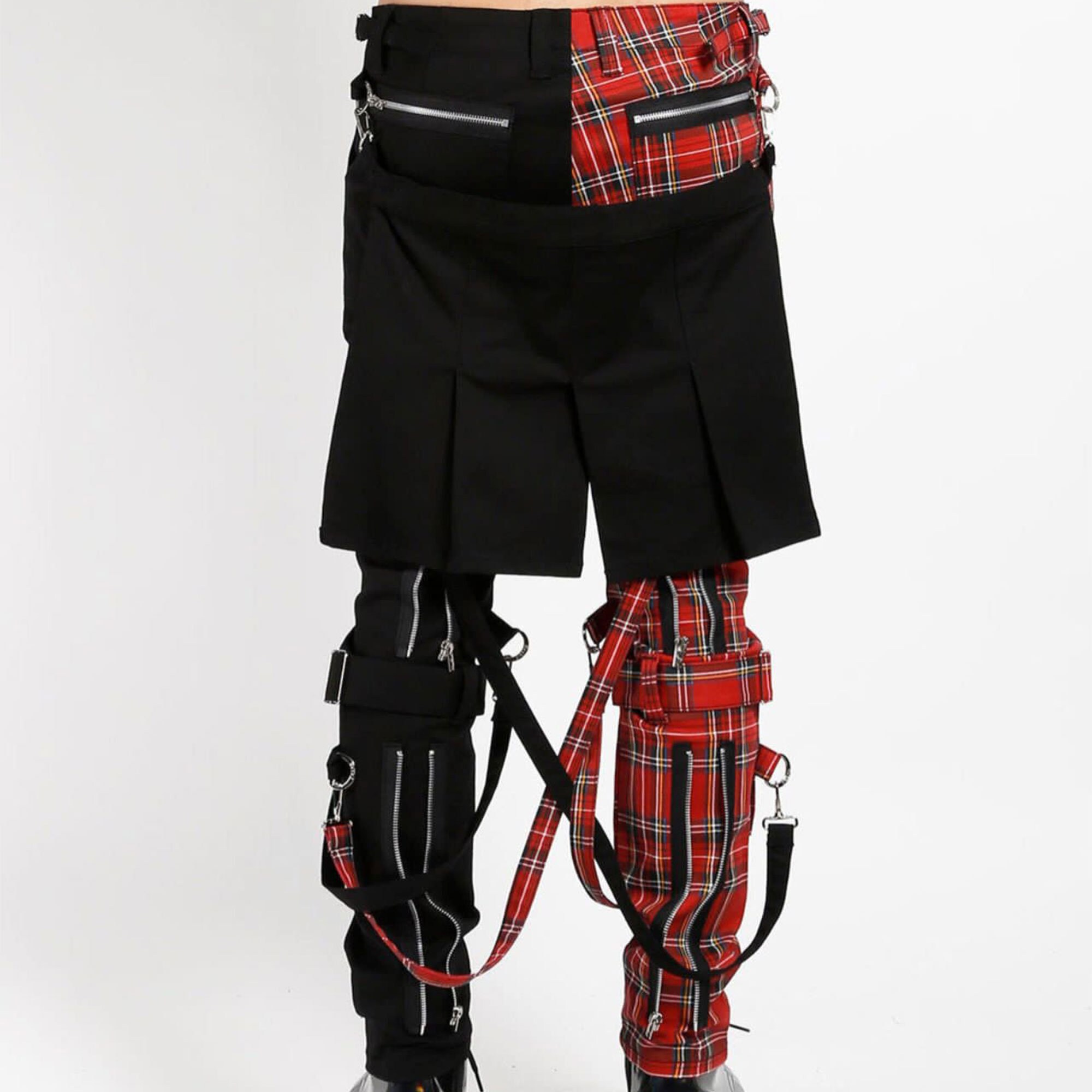 Men's Gothic Pant Split Leg Bumflap Pant Red Plaid Gothic Trouser ...