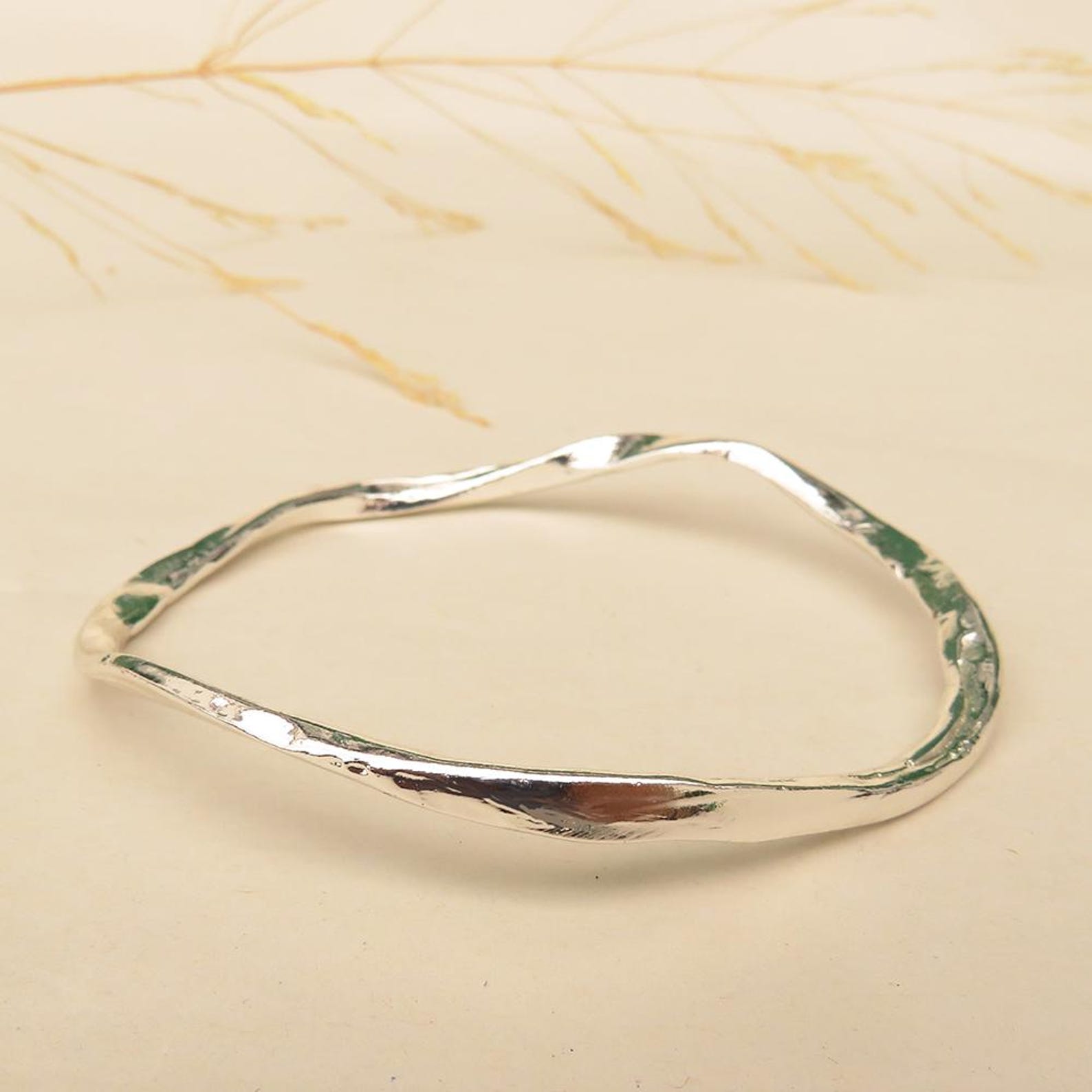 Wavy Silver Plated Bangle Bracelet: Modern Stacking Jewelry - Etsy