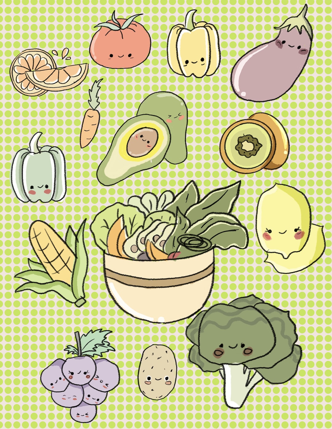 Digital Cute Vegetable Sticker - Etsy