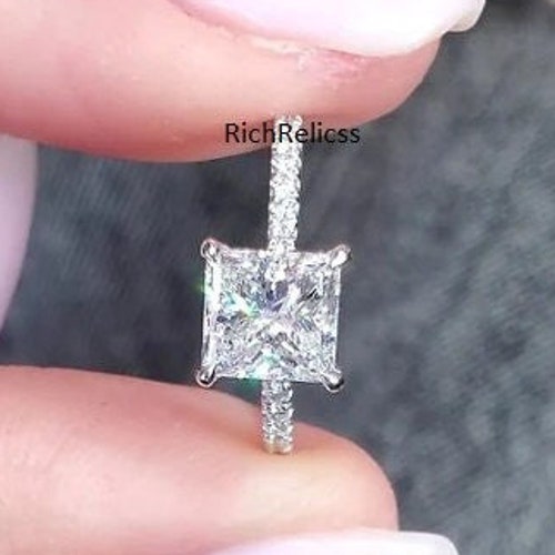 2 CT Princess Cut Moissanite Diamond Engagement Ring Set - Etsy