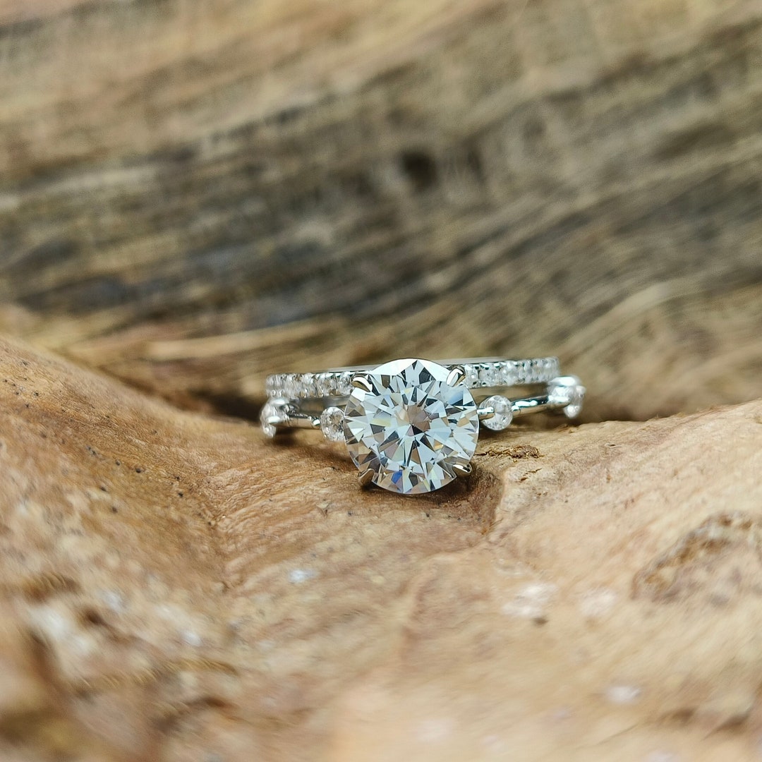 2.01CT Round Simulant Diamond 925 Starling Silver Engagement Ring / 8mm ...