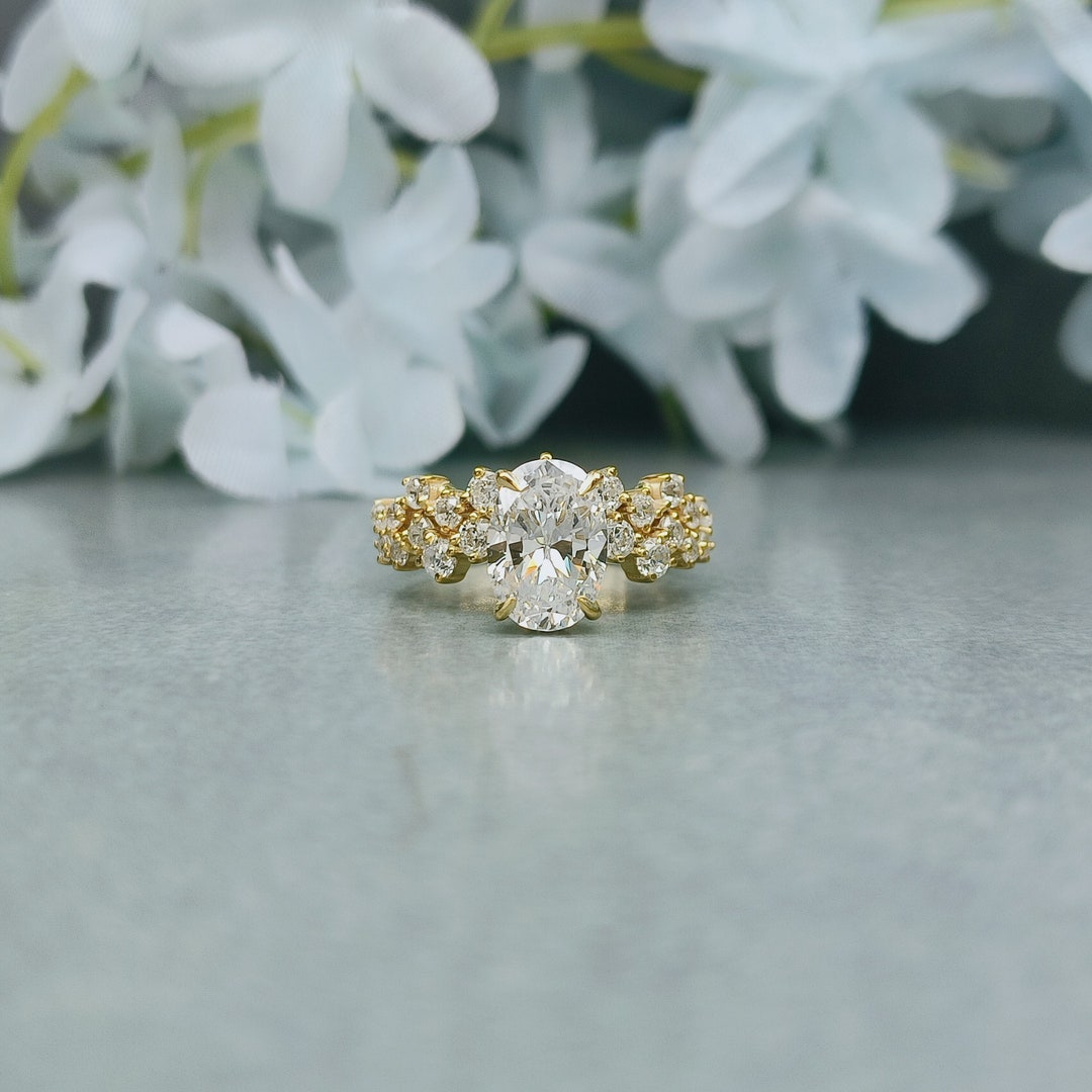 10x7mm Oval Perfectly Flush Engagement Ring Set / Oval Cut Simulated ...