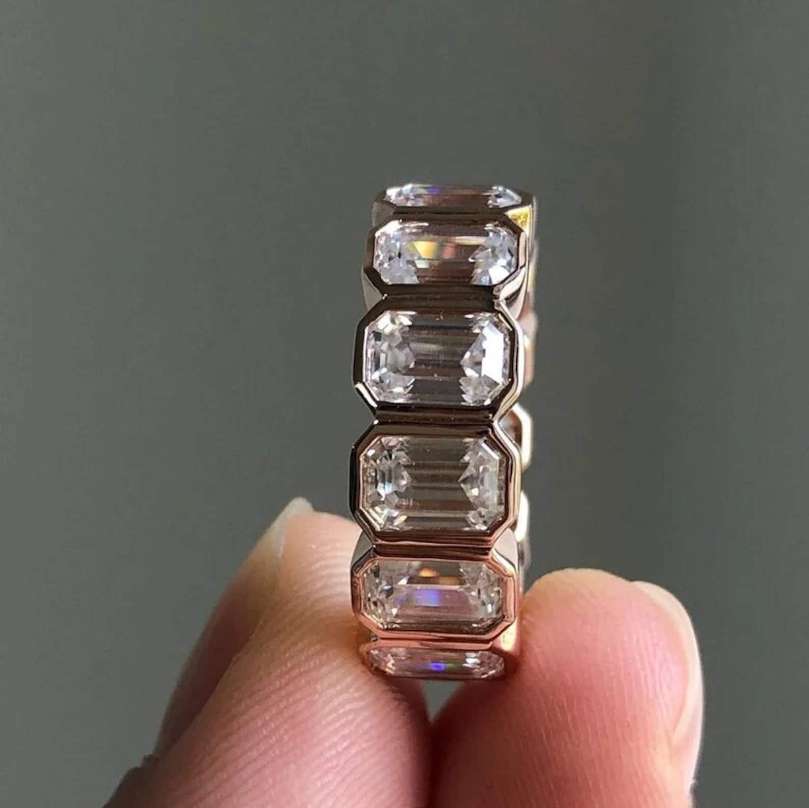 Emerald Cut Bezel Set Full Eternity Band / Simulant Diamond - Etsy