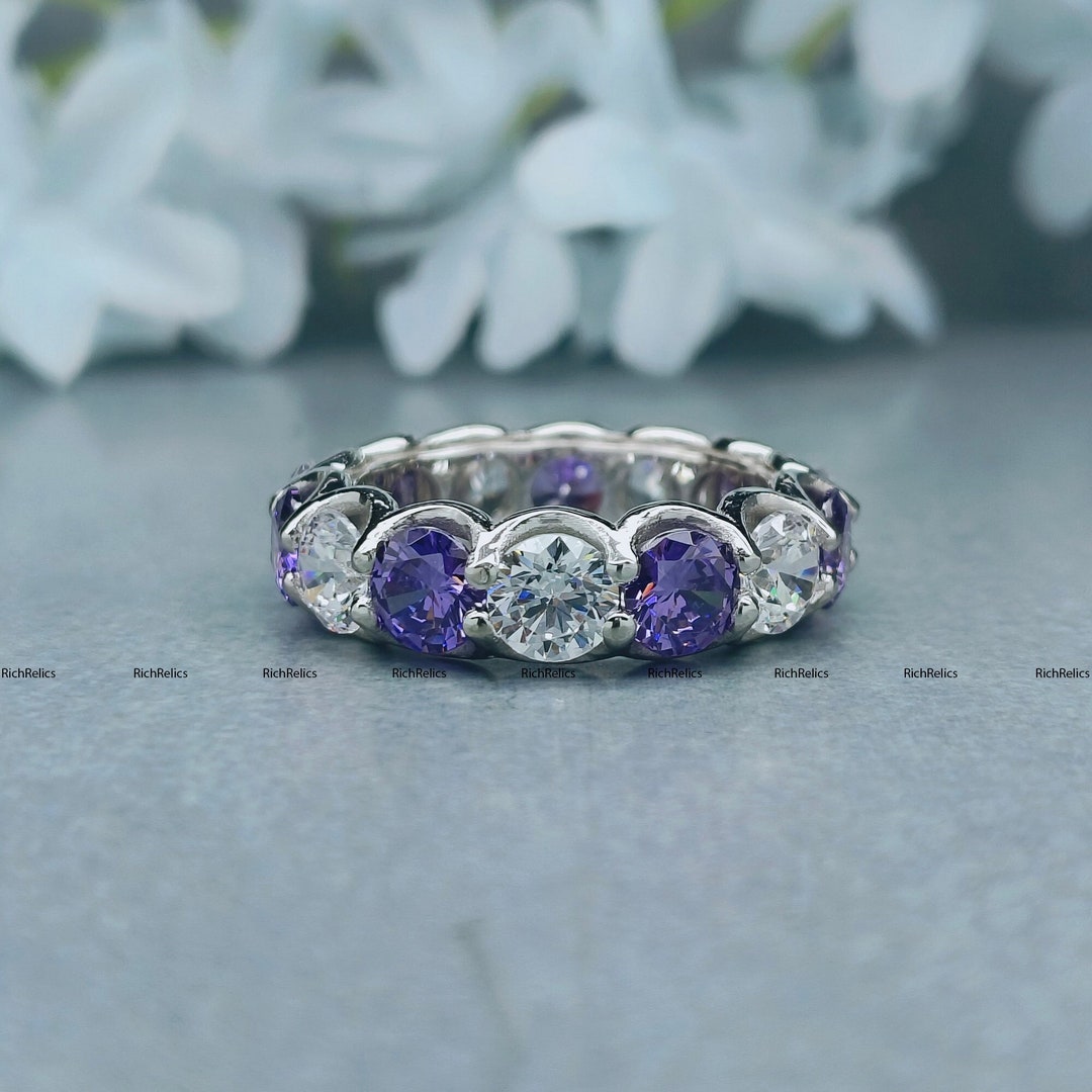 Amethyst and White Brilliant Cut Simulant Diamond Band/simulant Diamond ...