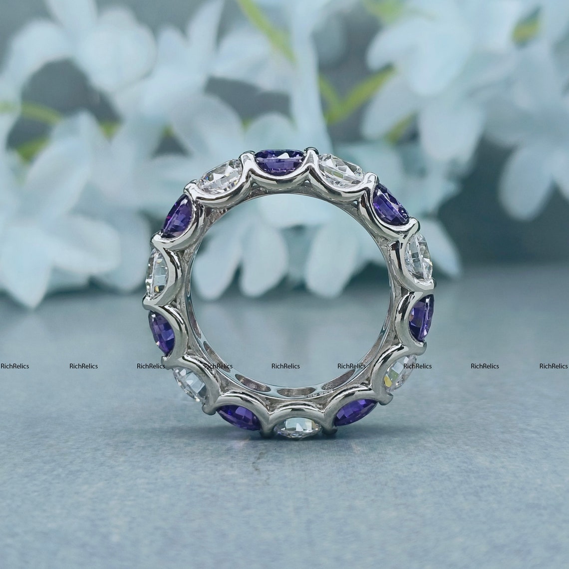 Amethyst and White Brilliant Cut Simulant Diamond Band/simulant Diamond ...