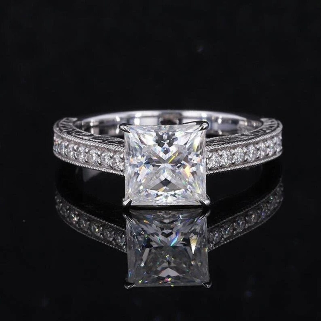 2 Carat Princess Solitaire With Accent Simulant Diamond Ring - Etsy