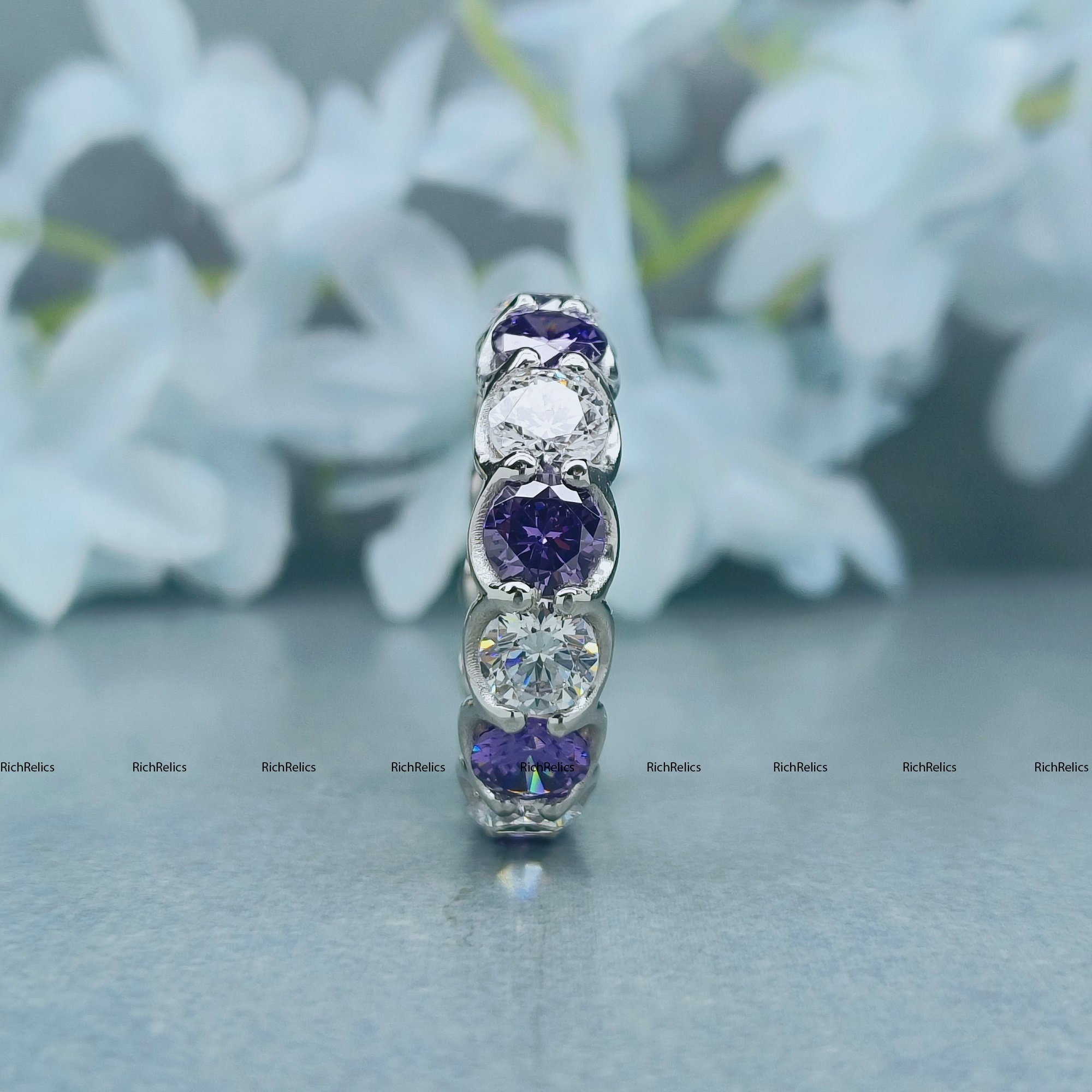 Amethyst and White Brilliant Cut Simulant Diamond Band/simulant Diamond ...