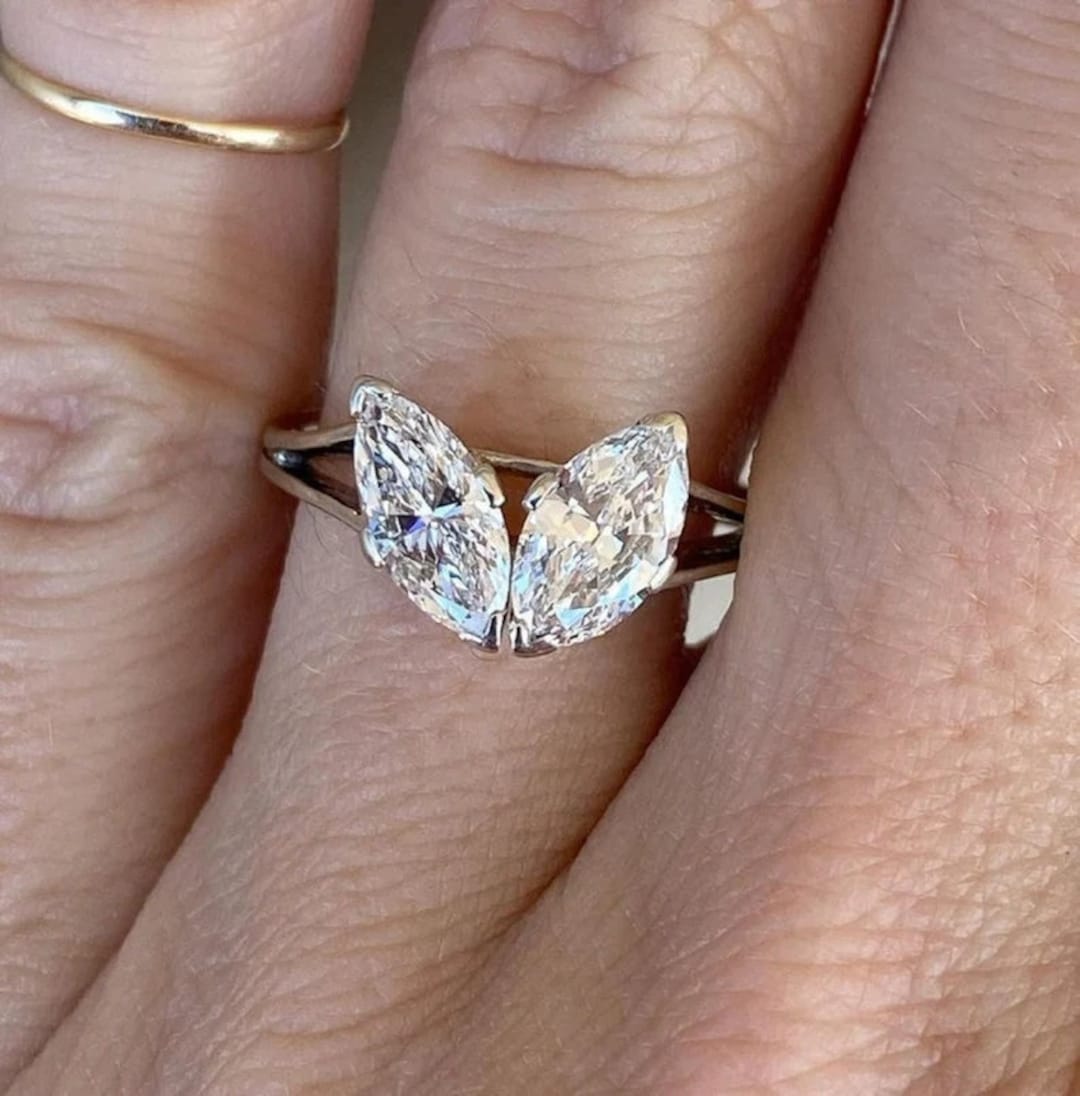 Toi Et Moi Ring 5x10mm Marquise Cut Simulated Diamond Engagement Ring ...