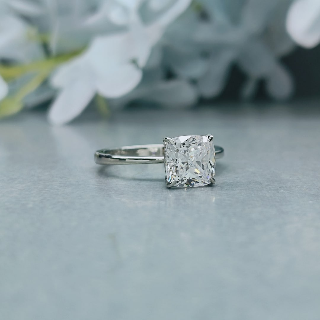 1.80ct(7.50mm) Cushion Cut Engagement Ring / Cushion Solitaire Wedding ...