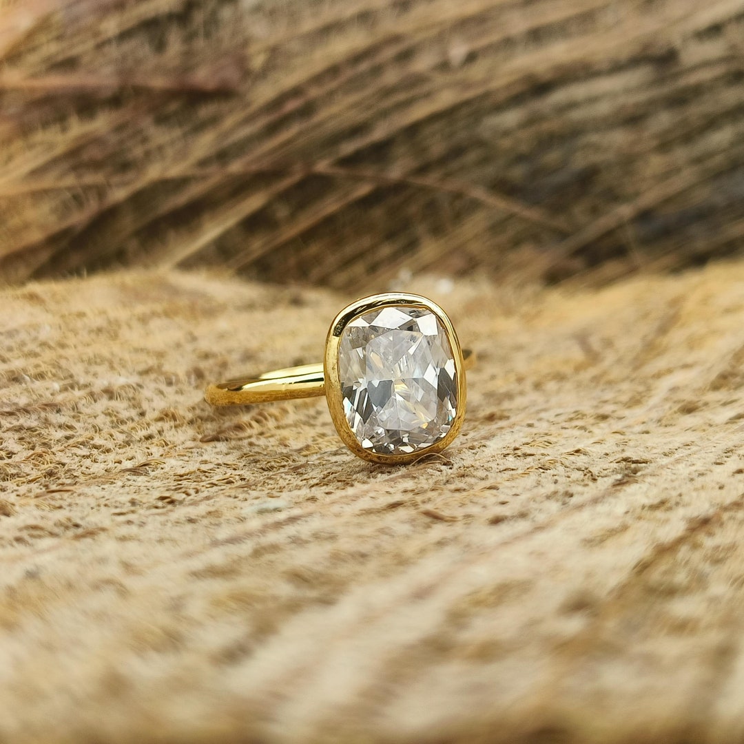 1, 2 or 3ct Cushion Cut Solitaire Bezel Ring / Elongated Cushion Bezel ...