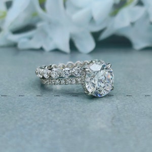 3.0ct Minimalist Round Cut Simulated CZ 14K Rose Gold Plated Engagement Ring Set/9mm Round ...