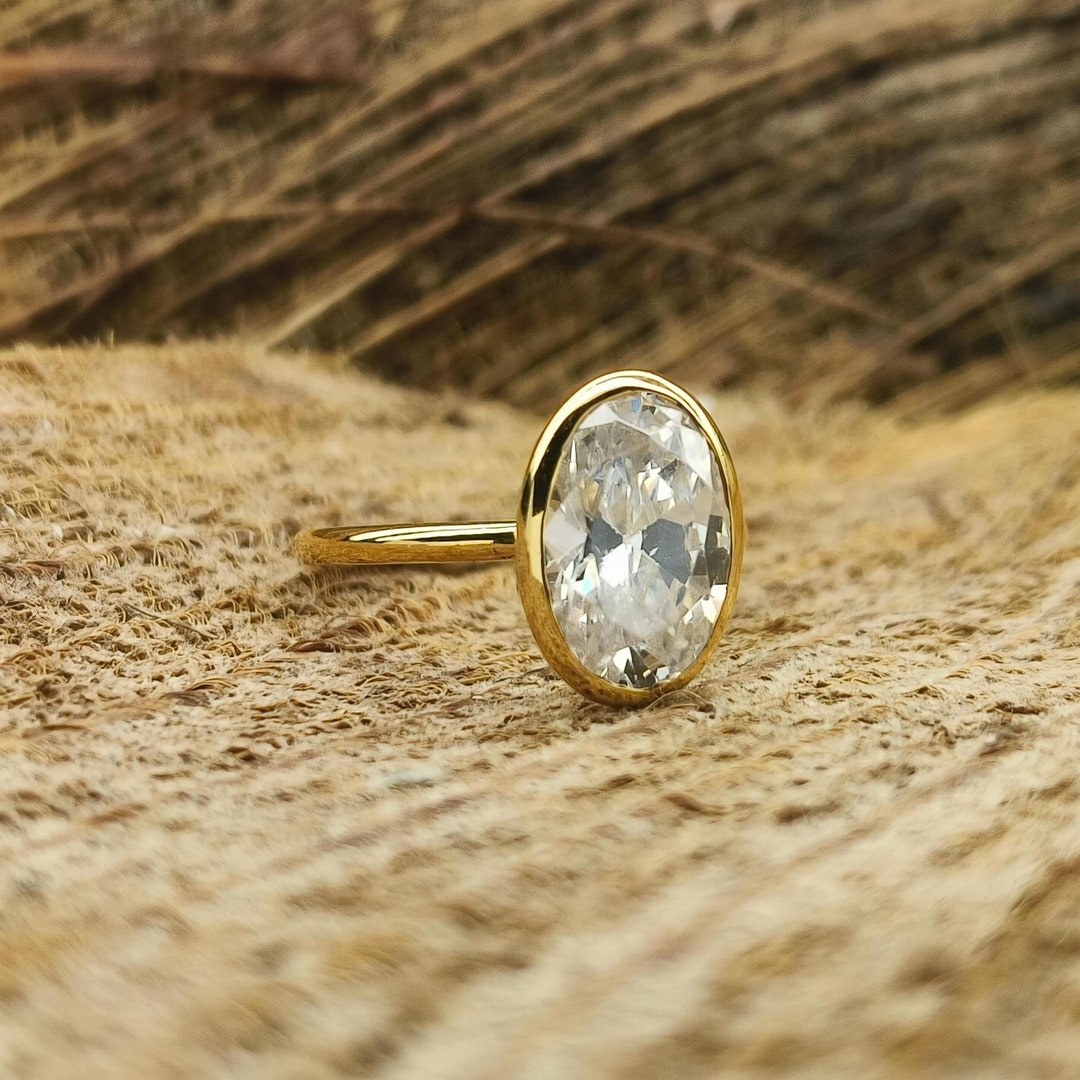 1, 2 or 3ct Oval Cut Solitaire Bezel Ring / Oval Bezel Engagement Ring ...