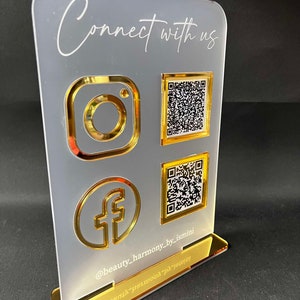 Custom Social Media QR Code Display Stand: Gold Accent Acrylic Sign - Etsy
