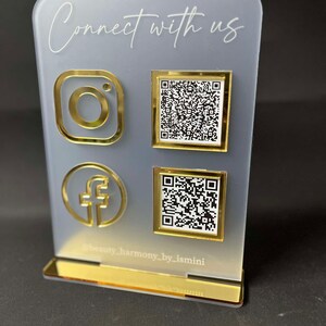 Custom Social Media QR Code Display Stand: Gold Accent Acrylic Sign - Etsy