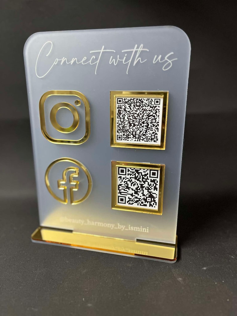 Custom Social Media QR Code Display Stand: Gold Accent Acrylic Sign - Etsy