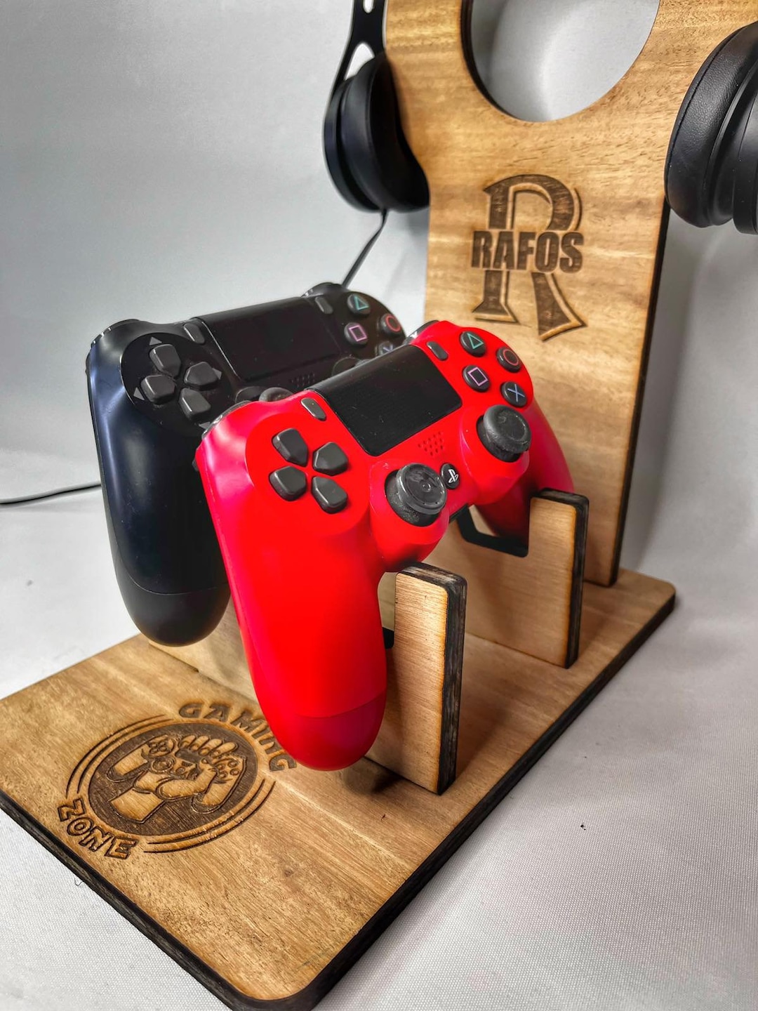 Laser-cut Wooden Controller and Headphone Stand - Gamer Design Option ...