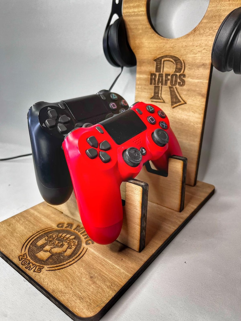 Laser-cut Wooden Controller and Headphone Stand - Gamer Design Option ...