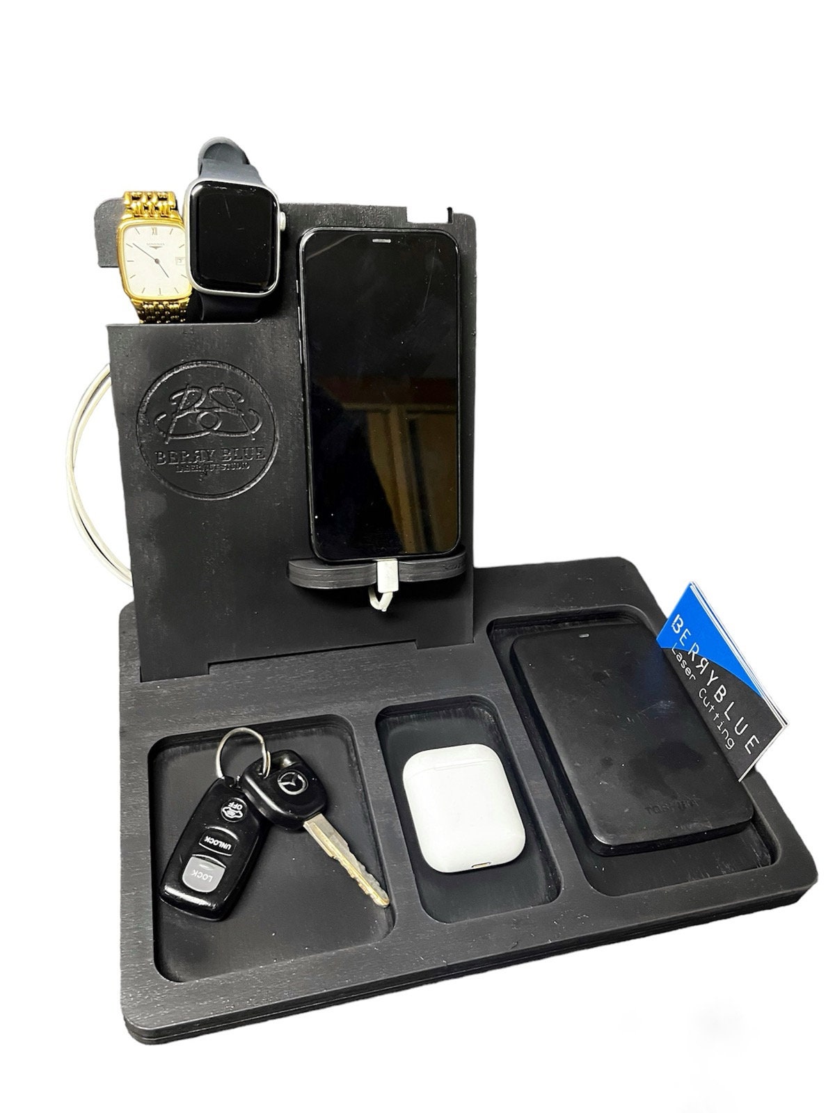 Digital Wood Docking Station Template: Phone Wallet Keys Organizer DIY ...