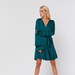Emerald Green Silk Mini Cocktail Dress/ Wedding Guest Dress/ Long Sleeve Dress/ Silk Mini Wrap ...