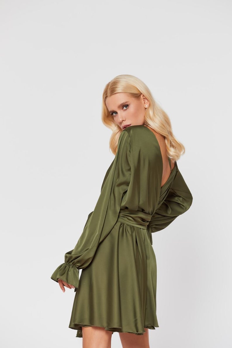 Emerald Green Silk Mini Cocktail Dress/ Wedding Guest Dress/ - Etsy