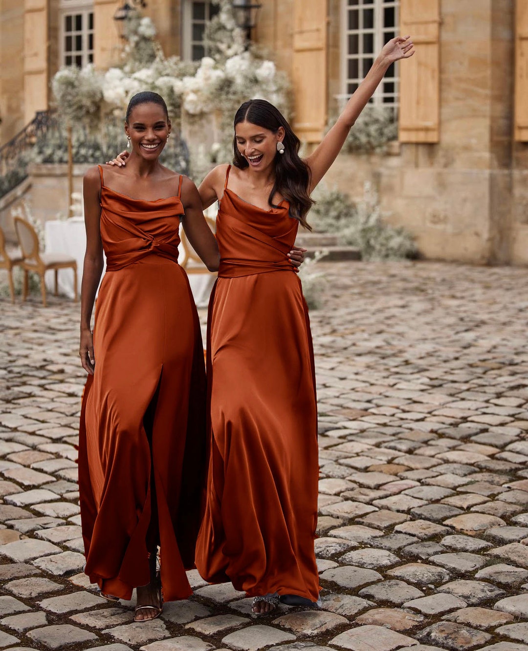 Rust Satin Maxi Backless Dress Bridesmaid Dress Silk Cowl Neck Maxi ...