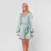Emerald Green Silk Mini Cocktail Dress/ Wedding Guest Dress/ Long Sleeve Dress/ Silk Mini Wrap ...