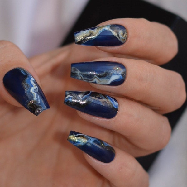 Blue Marble Nails - Etsy