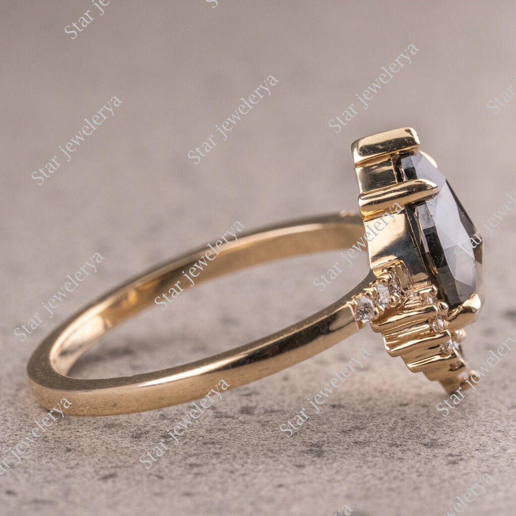 Pear Cut Salt and Pepper Engagement Diamond Rings Vintage Art Deco ...