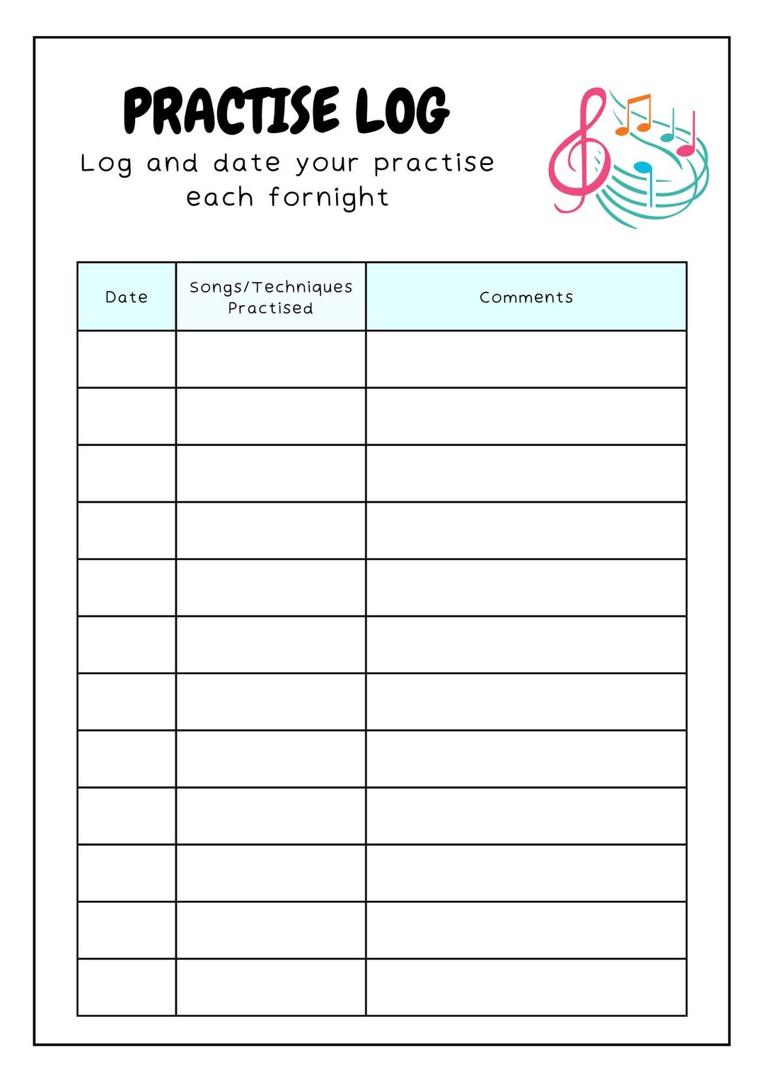 Music Practice Log - Etsy