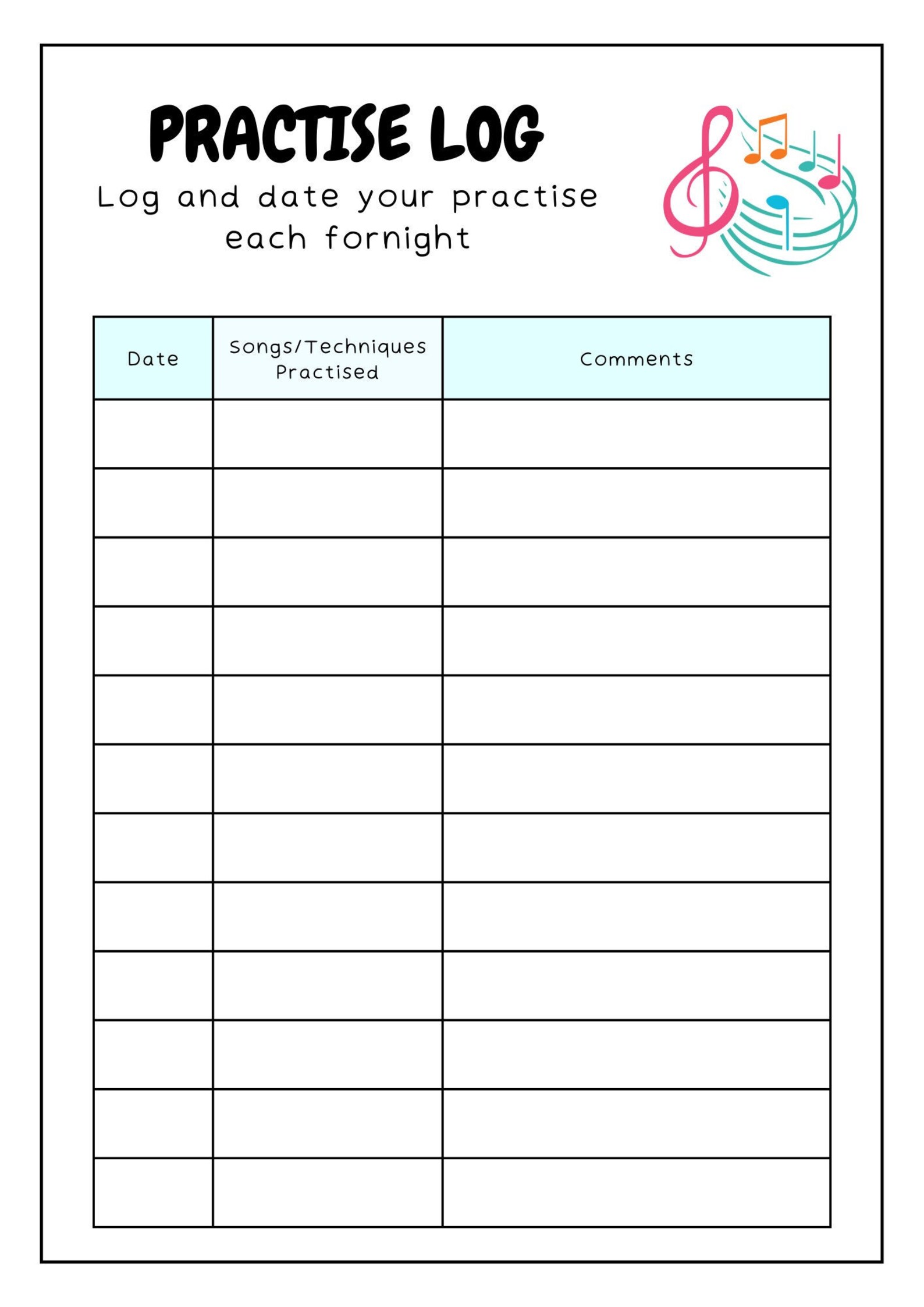 Music Practice Log - Etsy