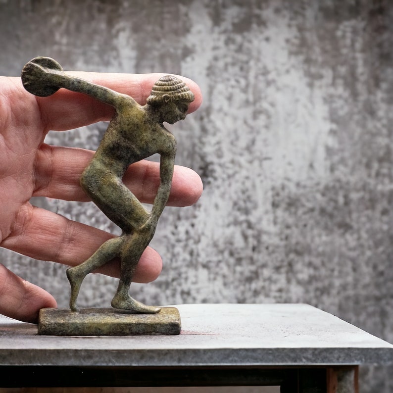 Ancient Greek Discobolus Statue - Bronze Miniature Discus Thrower ...