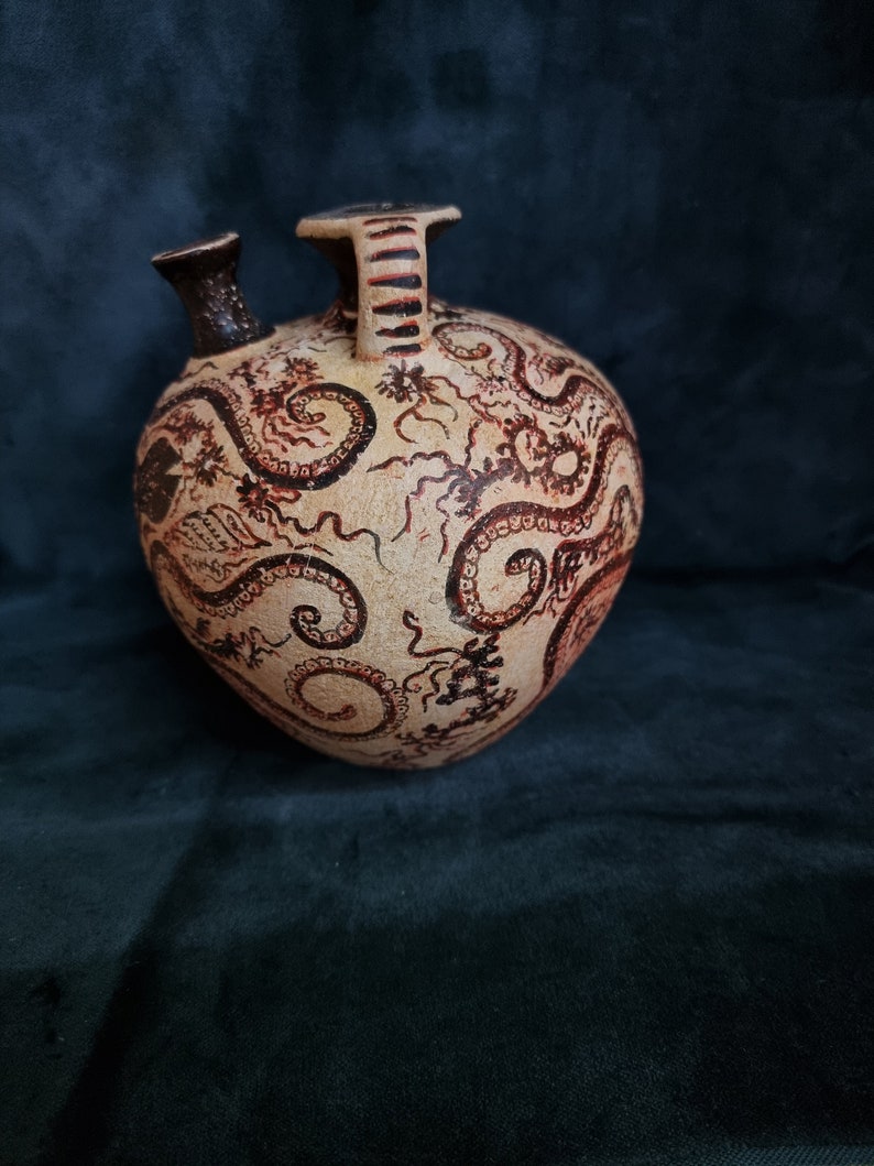 Ancient Minoan Octopus Vase Handcrafted Pseudostomos Pottery, Crete Art ...