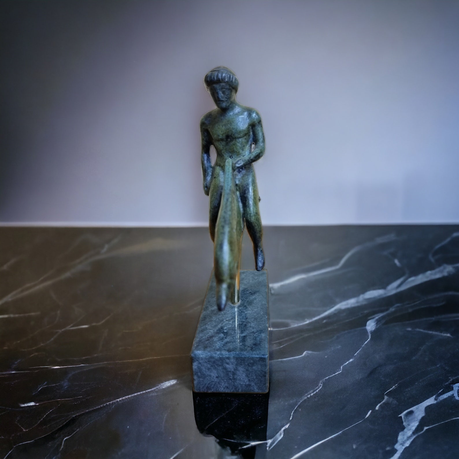 Handcrafted Bronze Apollo Statue With Dolphin - Greek God Apollo ...