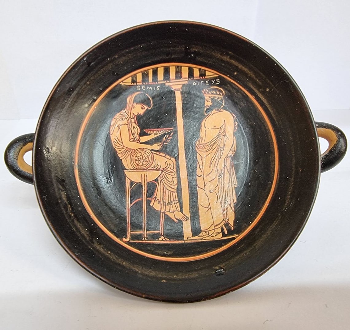Kylix , Greek Vase , Attic Red Figured Kylix of Themis and Aegeus ...