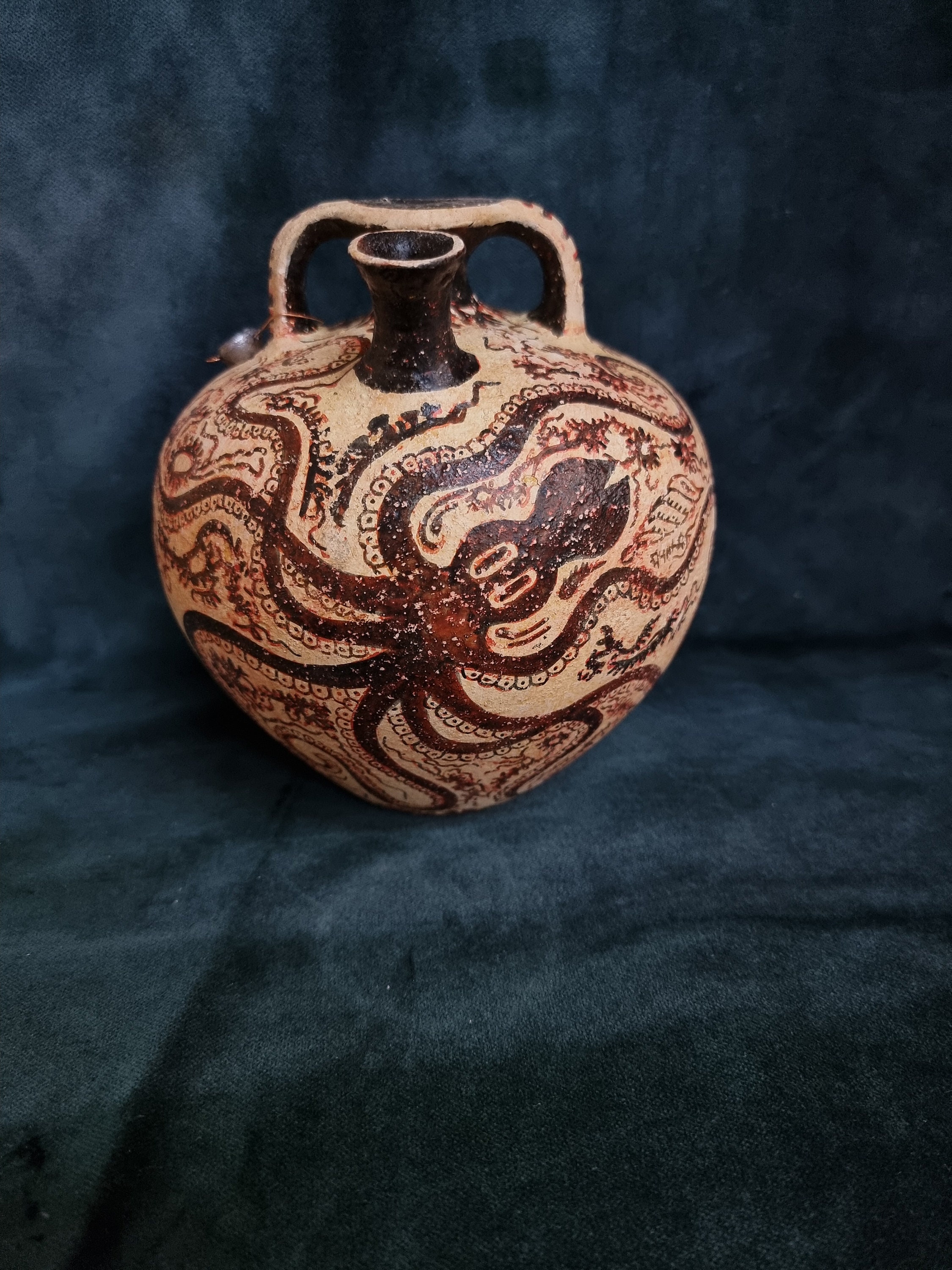 Ancient Minoan Octopus Vase - Handcrafted Pseudostomos Pottery, Crete ...