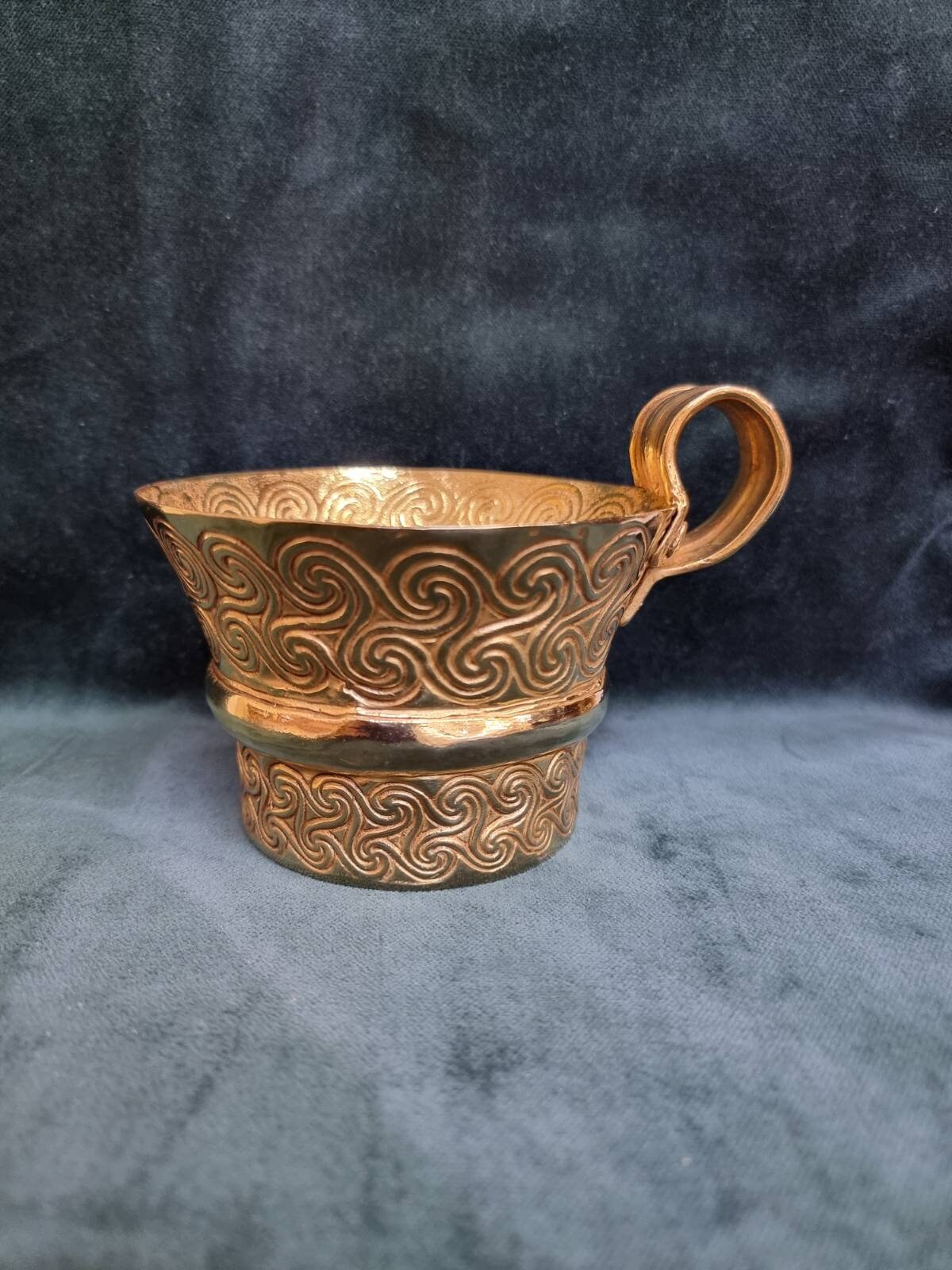 24K Gold-plated Mycenaean Cup - Copper Spiral Decor, Ancient Greek ...