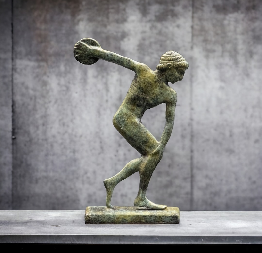 Ancient Greek Discobolus Statue - Bronze Miniature Discus Thrower ...