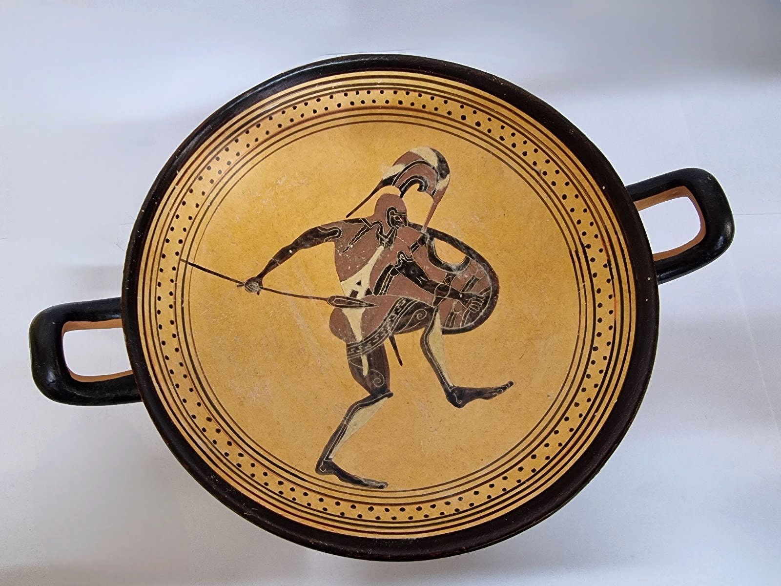 Laconian Black Figure Kylix With an Hoplite soldier, Reproduction From ...