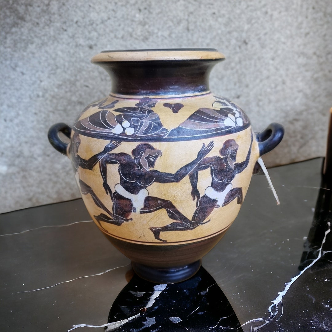 Ancient Greek Attic Vase - Black Figured Stamnos Pottery, Collectible ...