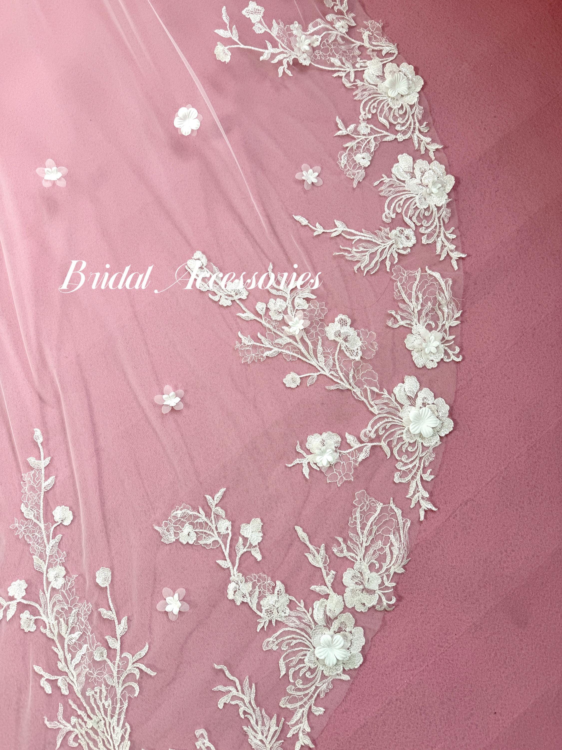 3D Flower Veil,cathedral Veil,lace Applique Veil ,one Layer Veil,floral ...