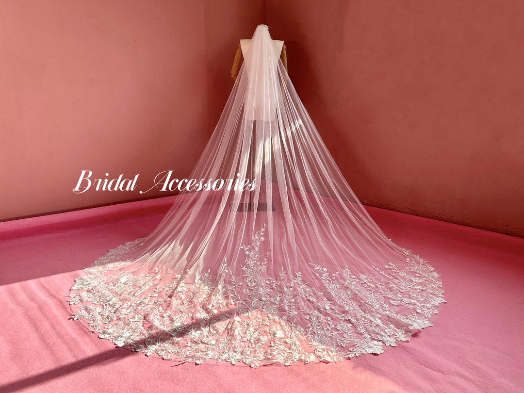 Floral Lace Wedding Veil,floral Lace Veil,single Layer Veil,cathedral ...