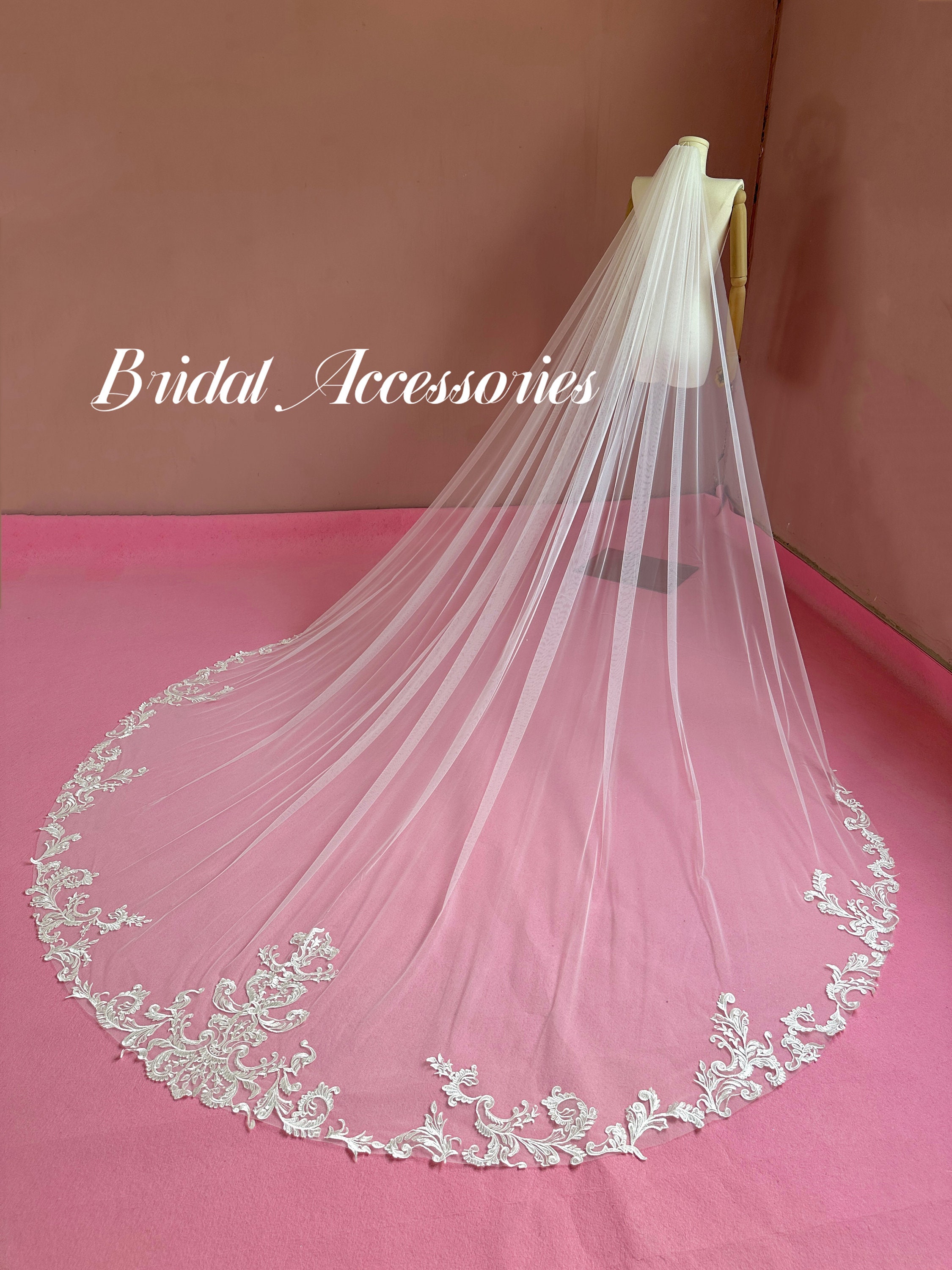 Simple Lace Edge Bridal Veil, Lace Wedding Veil, Cathedral Veil ...