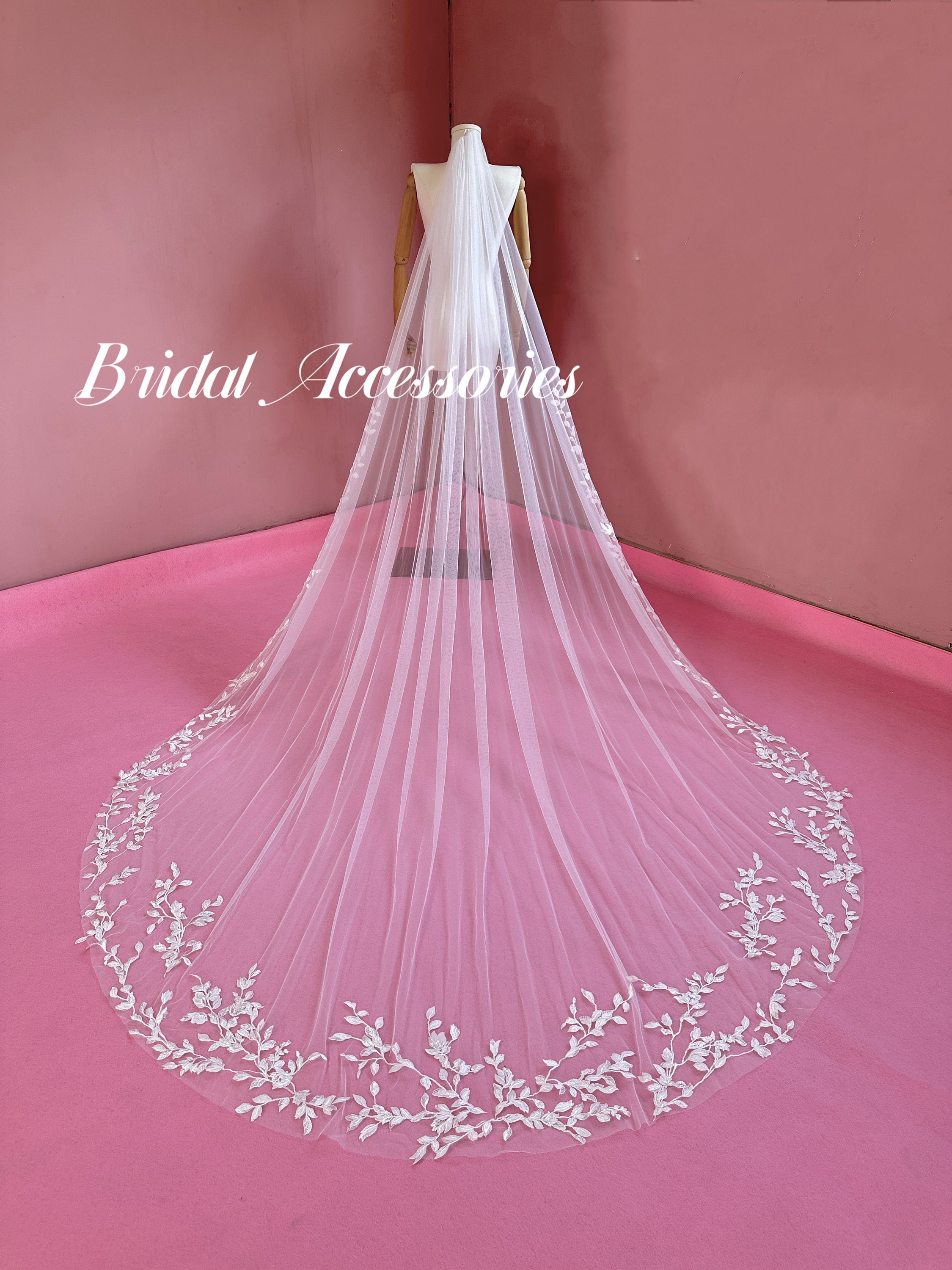 Ivory Leaf Lace Wedding Veil,soft Bridal Veil,floor Length Veil ...