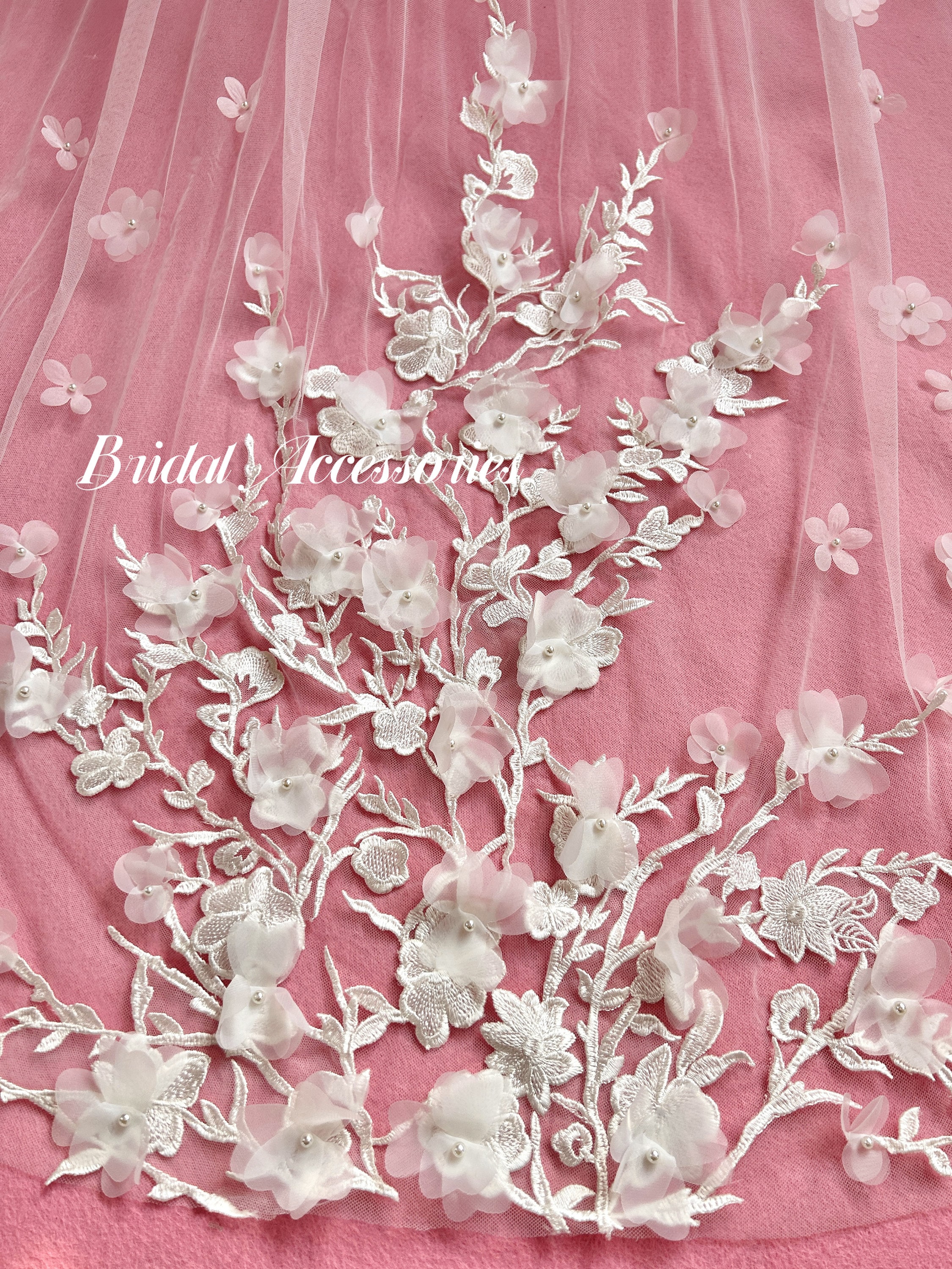 3D Floral Lace Fabric,floral Lace Wedding Veil,white Bridal Veil,long ...