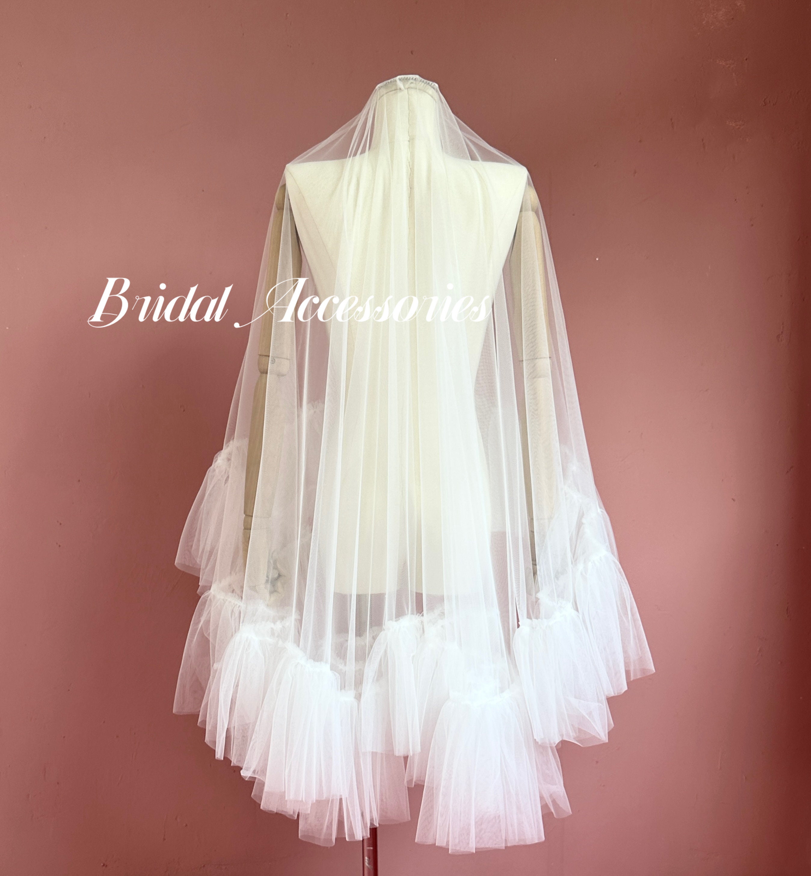 Ruffle Wedding Veil,frilly Wedding Veil,ivory Vintage Veil,blusher Veil ...