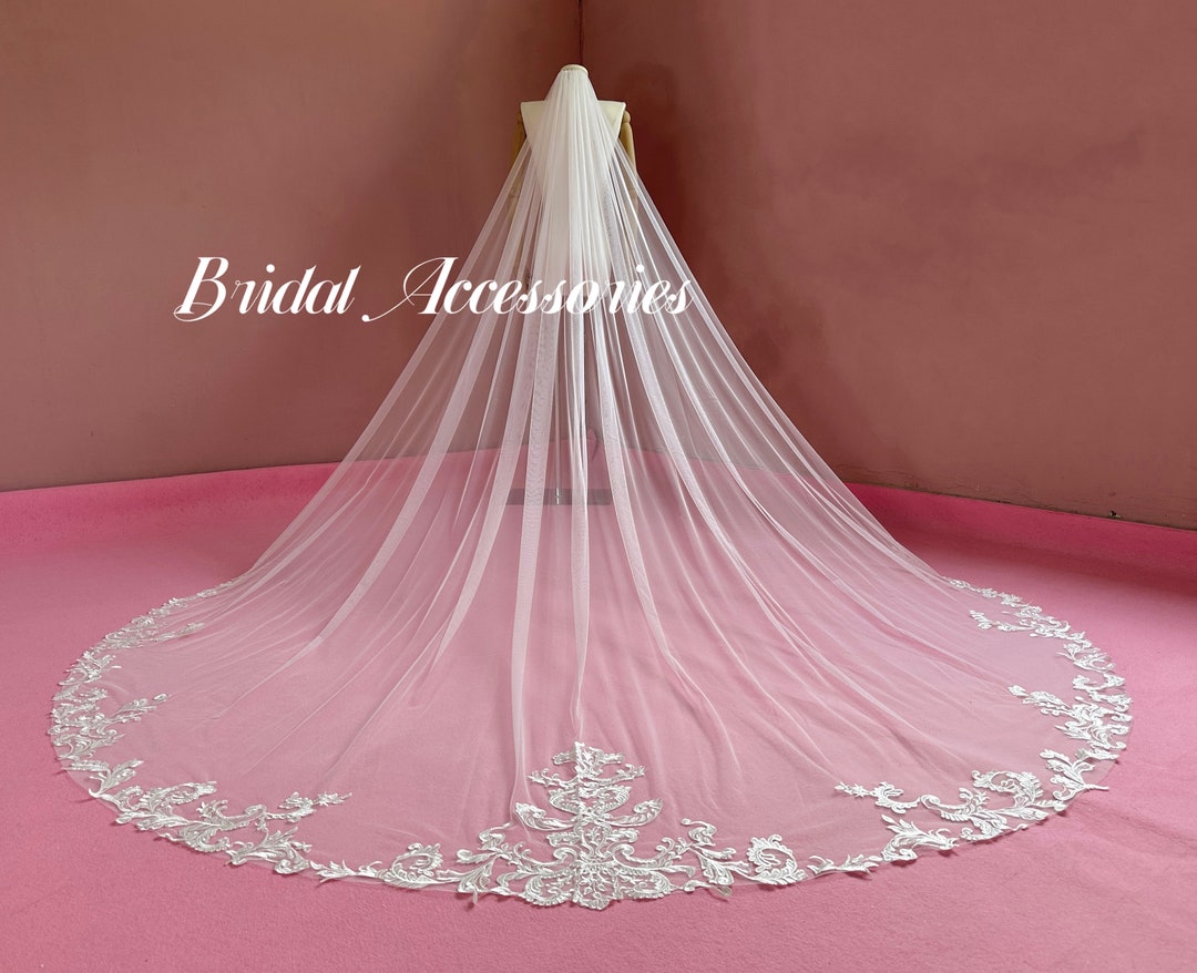 Simple Bridal Lace Veil, Lace Edge Veil,1 Layer Veil,cathedral Veil ...