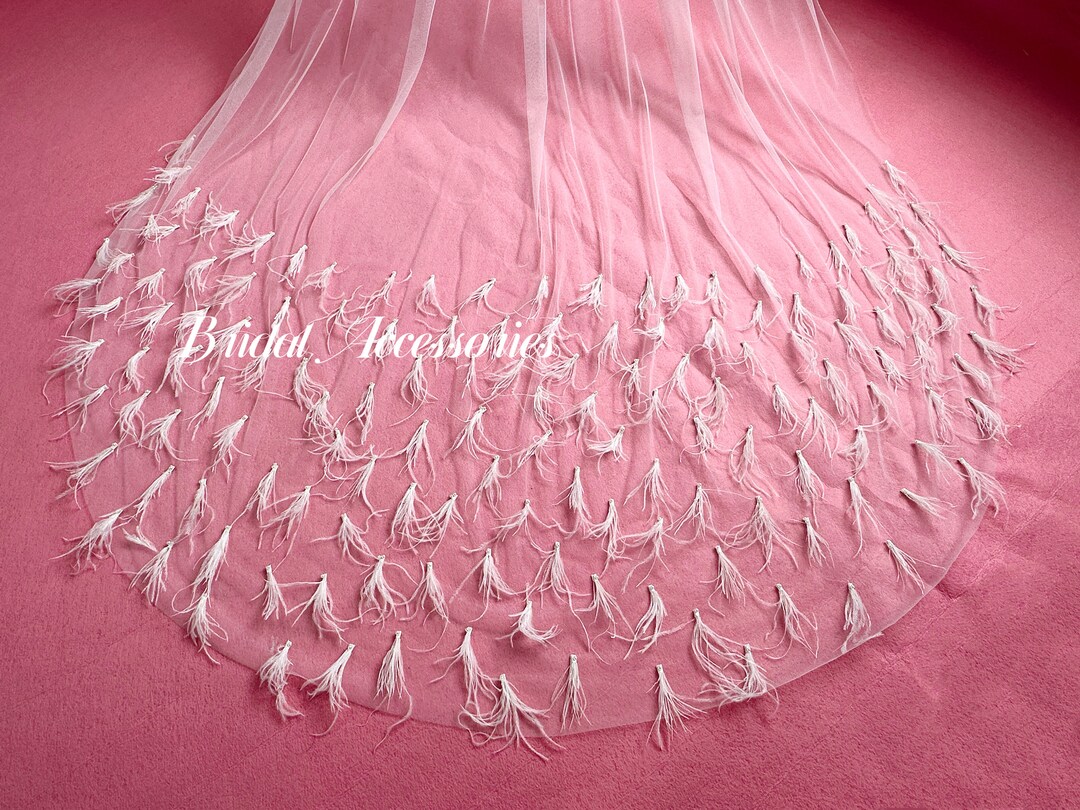 Wedding Pearl Feather Veil,pearl Bridal Veil,cathedral Long Veil,pearl ...