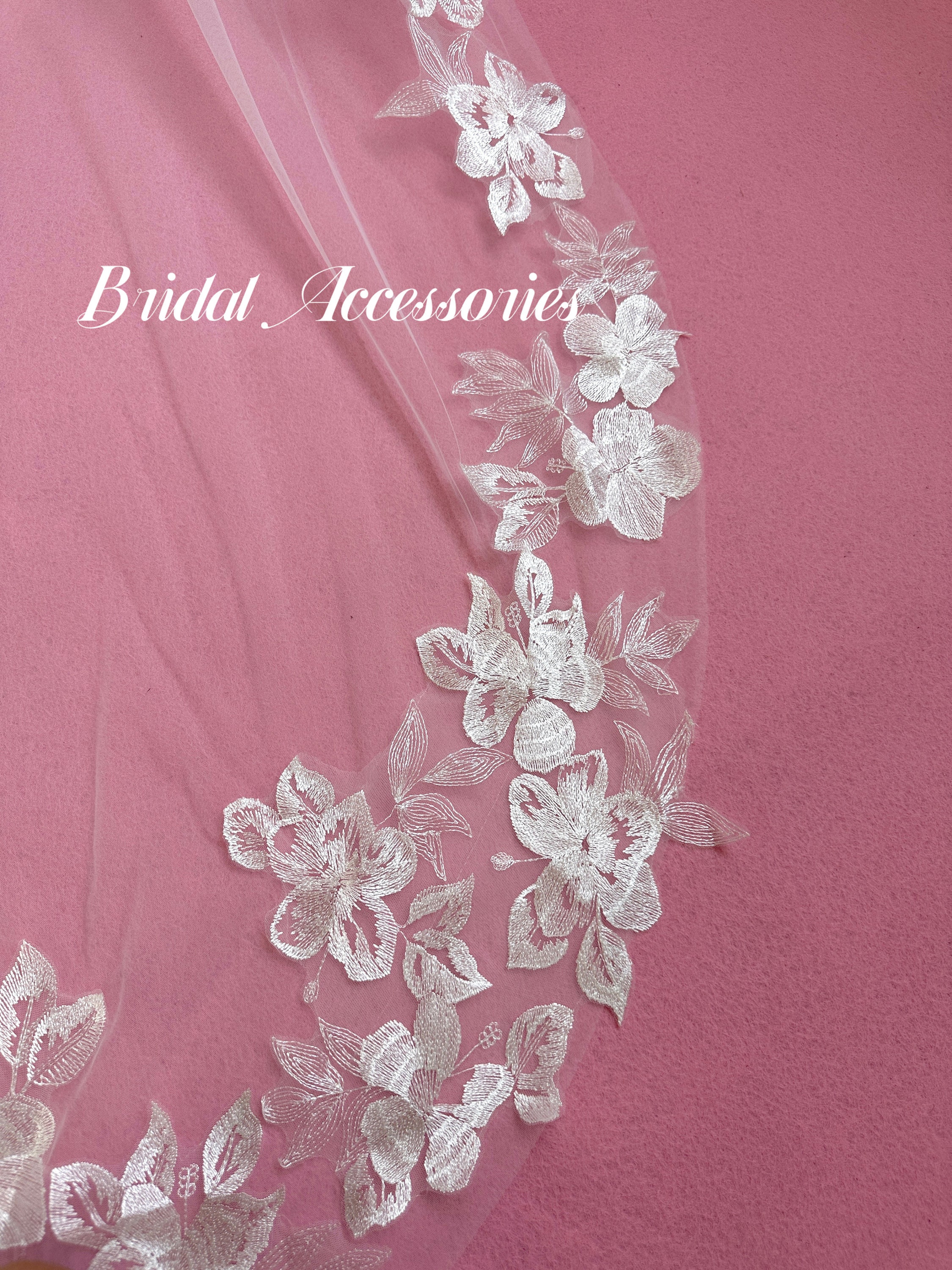 Simple Floral Lace Wedding Veil, Lace Edge Bridal Veil, Soft Wedding ...