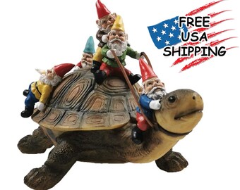 Gnome Riding Turtle - Etsy