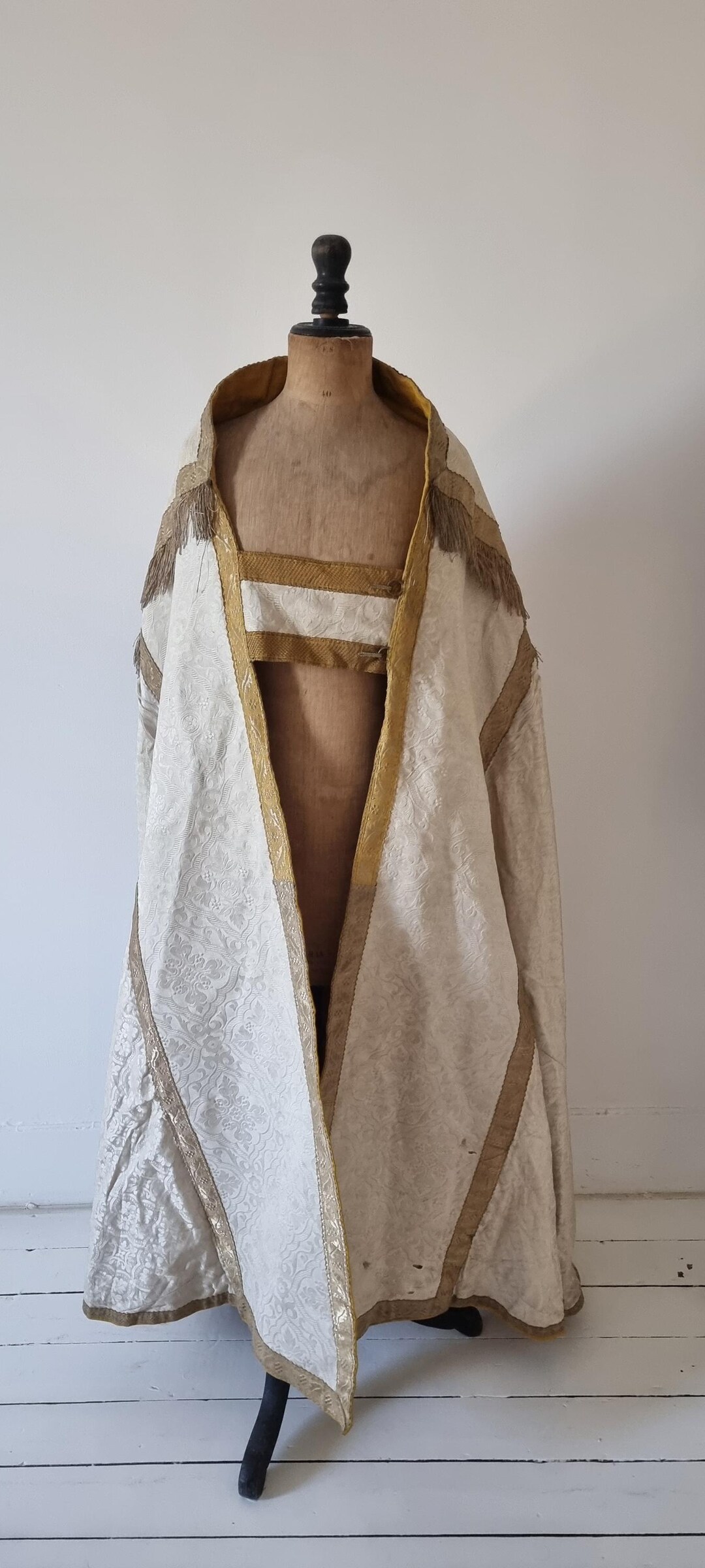 Antique French Liturgical Cope: XIX Century Priest Cape, Gold Fringed ...